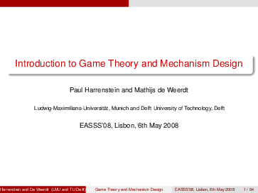 (PDF) Introduction to Game Theory and Mechanism Design
