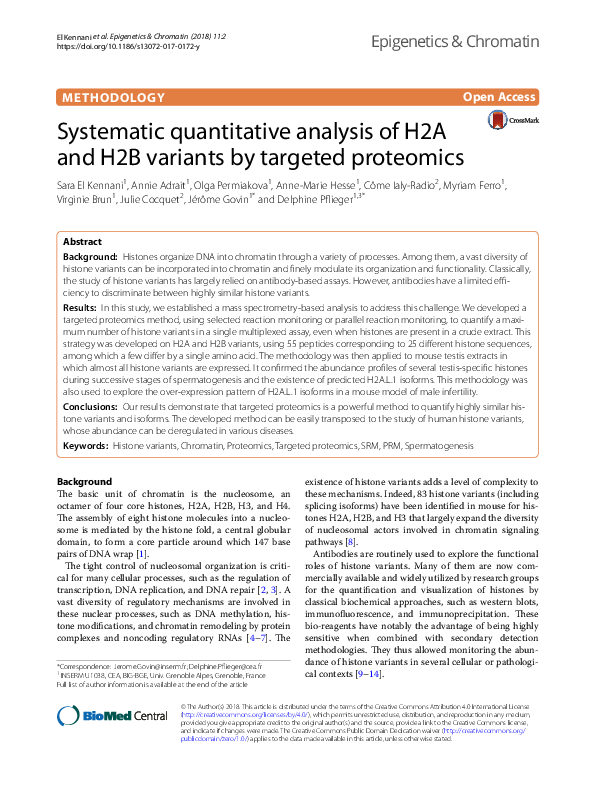 (PDF) Systematic quantitative analysis of H2A and H2B variants by targeted proteomics