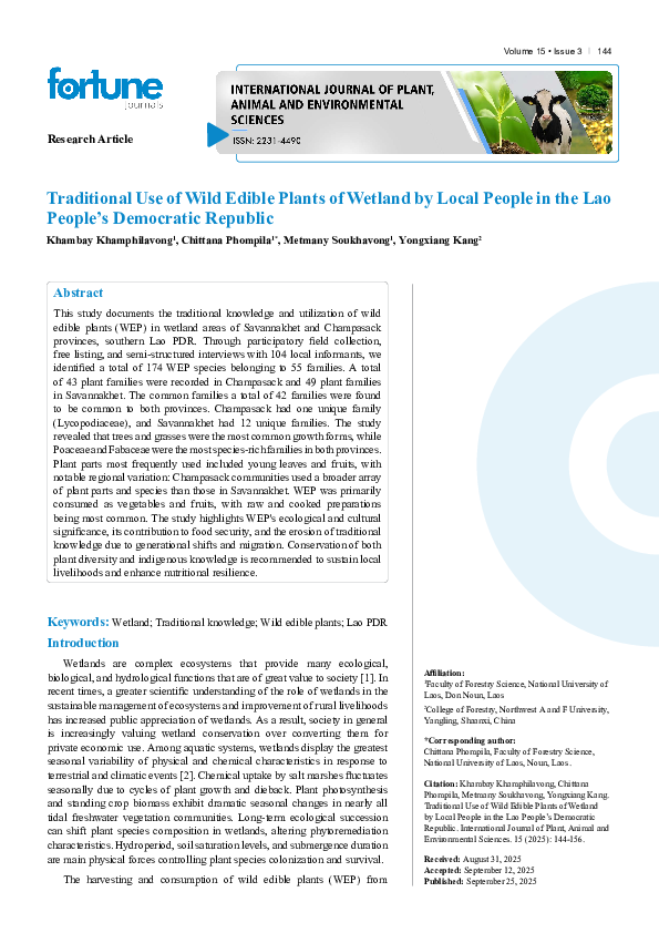 (PDF) Traditional Use of Wild Edible Plants of Wetland by Local People ...