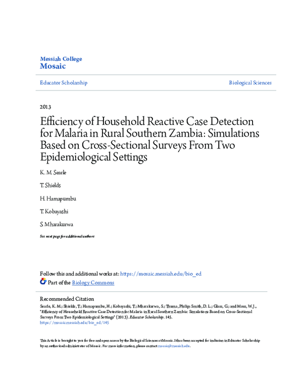(PDF) Efficiency of Household Reactive Case Detection for Malaria in ...