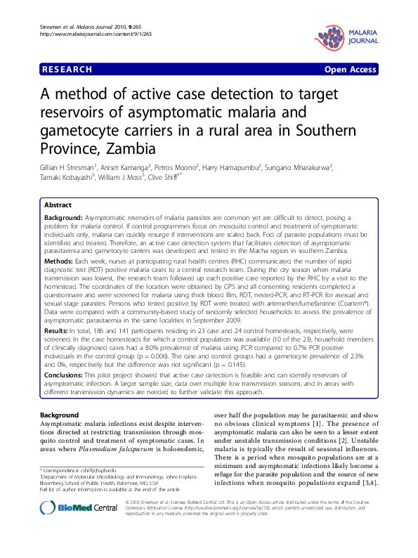 (PDF) A method of active case detection to target reservoirs of ...