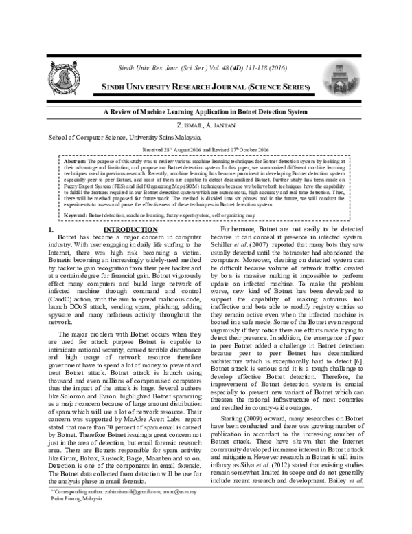 (PDF) A Review of Machine Learning Application in Botnet Detection System
