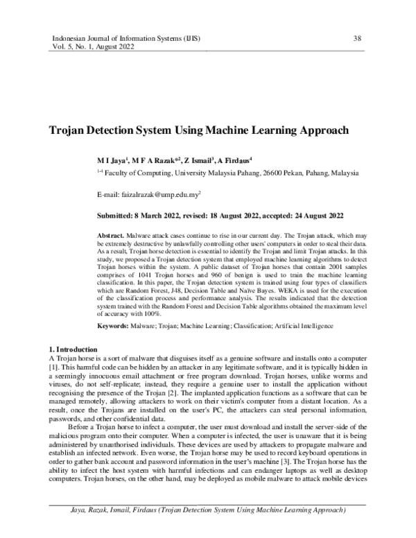 (PDF) Trojan Detection System Using Machine Learning Approach