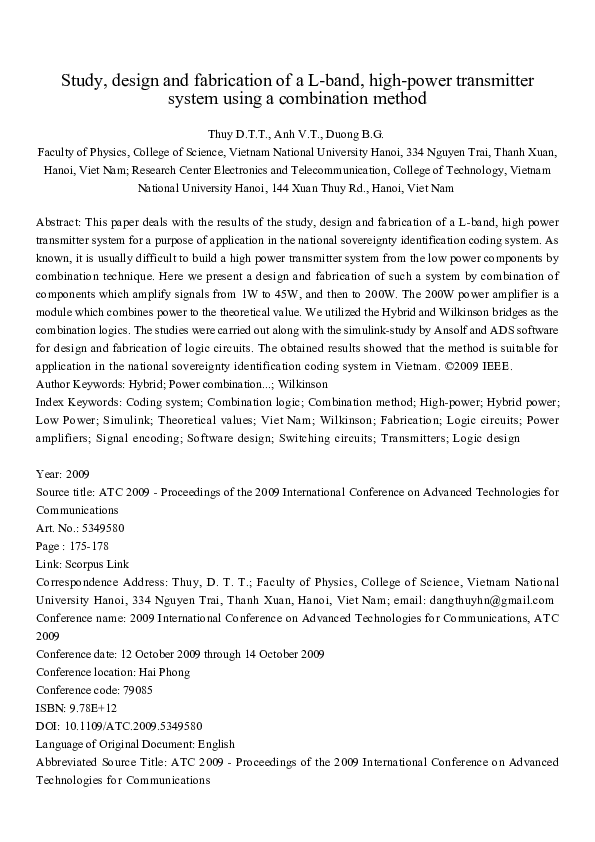 (PDF) Study, design and fabrication of a L-band, high-power transmitter system using a ...
