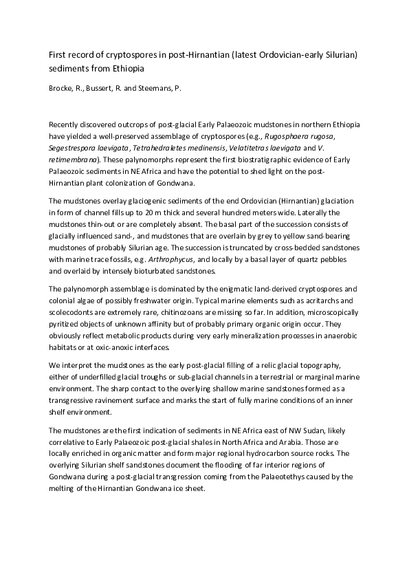 (PDF) First record of cryptospores in post-Hirnantian (latest ...