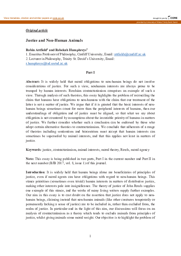 (PDF) Justice and non-human beings. Part 1