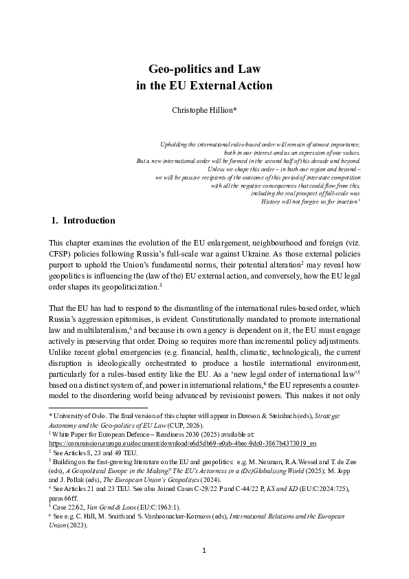 (PDF) Geo-politics and Law in the EU External Action