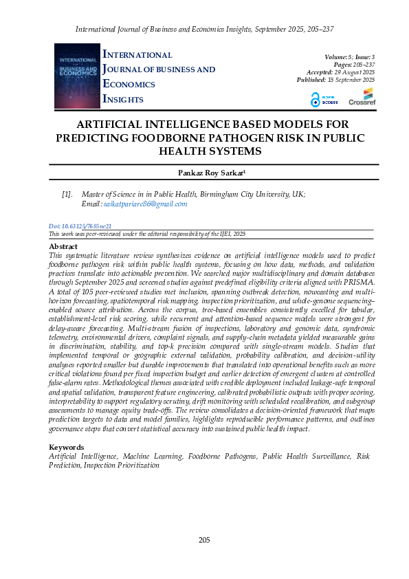 (PDF) ARTIFICIAL INTELLIGENCE BASED MODELS FOR PREDICTING FOODBORNE PATHOGEN RISK IN PUBLIC ...