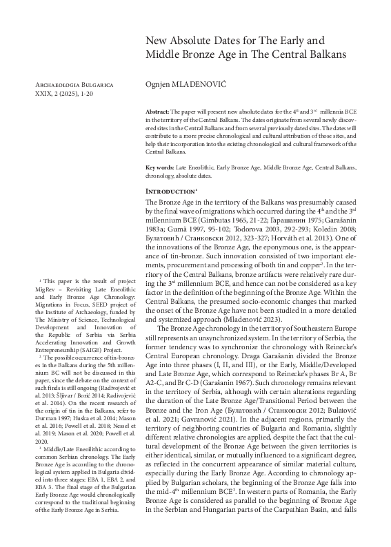 (PDF) New Absolute Dates for The Early and Middle Bronze Age in The ...