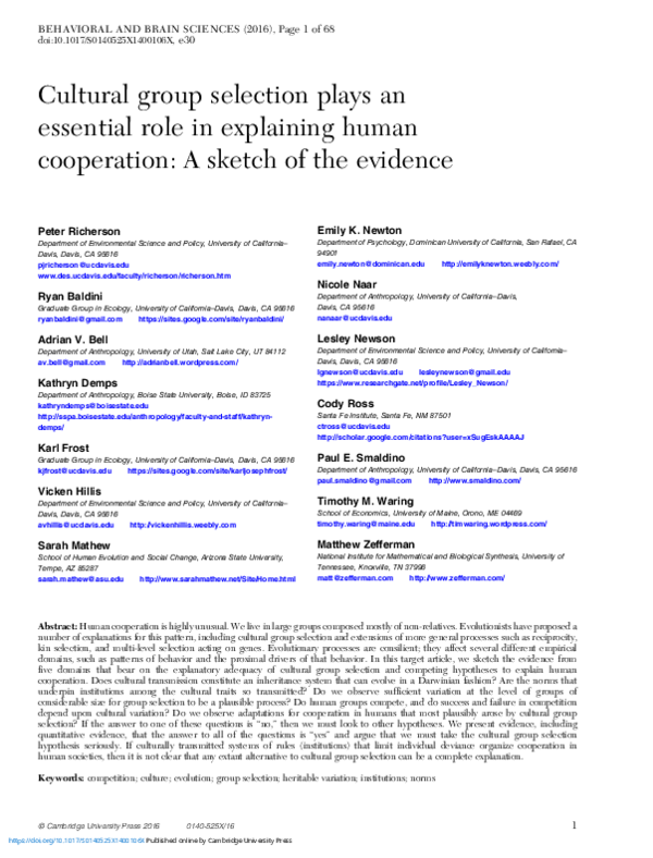 (PDF) Cultural group selection plays an essential role in explaining ...