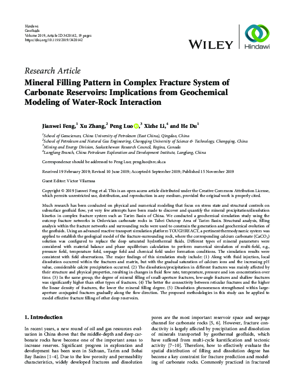 (PDF) Mineral Filling Pattern in Complex Fracture System of Carbonate Reservoirs: Implications ...