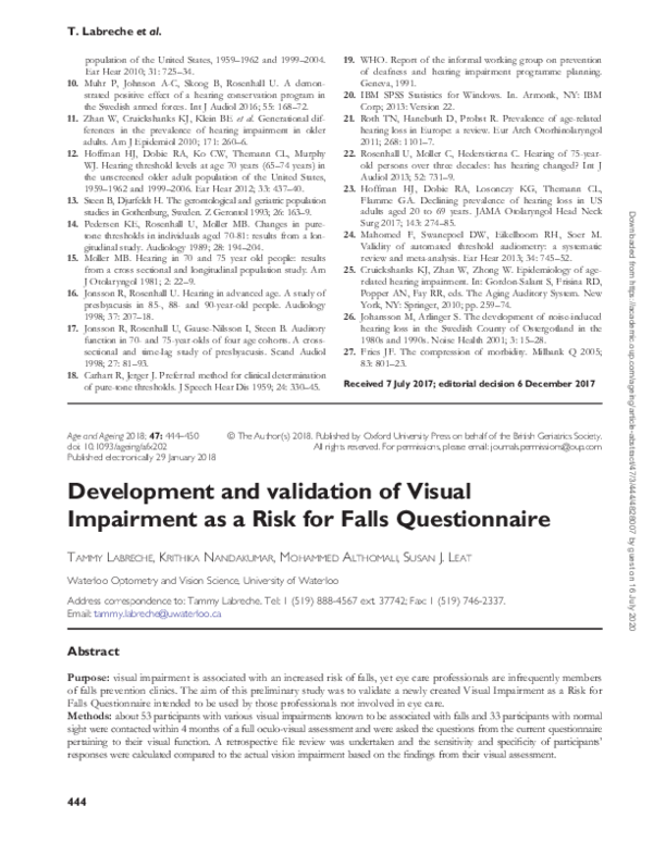 (PDF) Development and validation of Visual Impairment as a Risk for ...