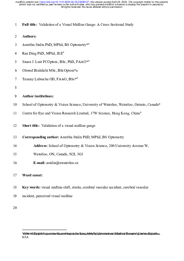 (PDF) Validation of a Visual Midline Gauge: A Cross-Sectional Study