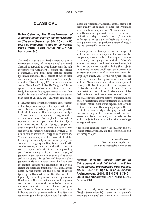 (PDF) Robin Osborne, The Transformation of Athens: Painted Pottery and ...