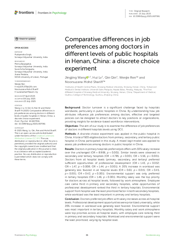 (PDF) Comparative differences in job preferences among doctors in ...