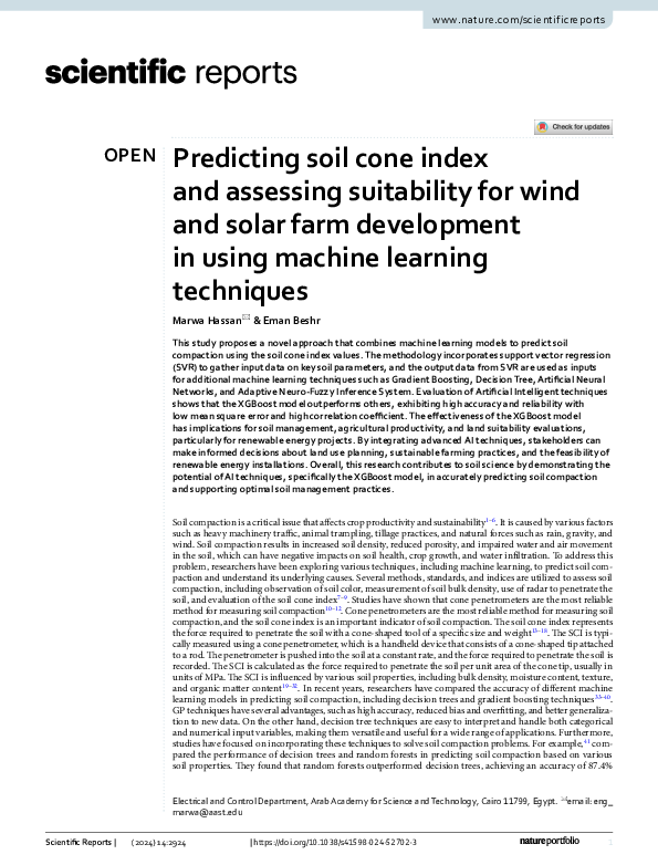 (PDF) Predicting soil cone index and assessing suitability for wind and solar farm development ...