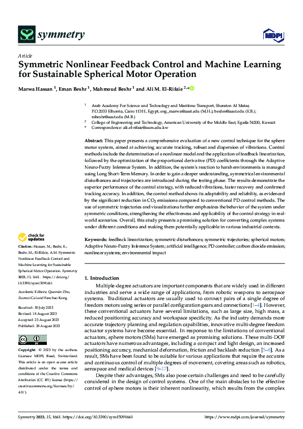 (PDF) Symmetric Nonlinear Feedback Control and Machine Learning for Sustainable Spherical Motor ...