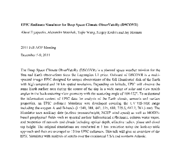 (PDF) EPIC Radiance Simulator for Deep Space Climate ObserVatoRy (DSCOVR)