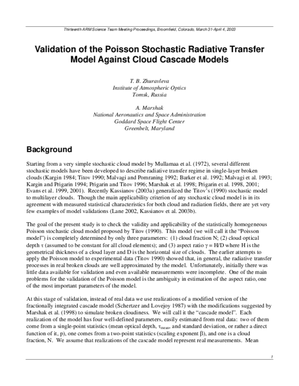 (PDF) Validation of the Poisson Stochastic Radiative Transfer Model