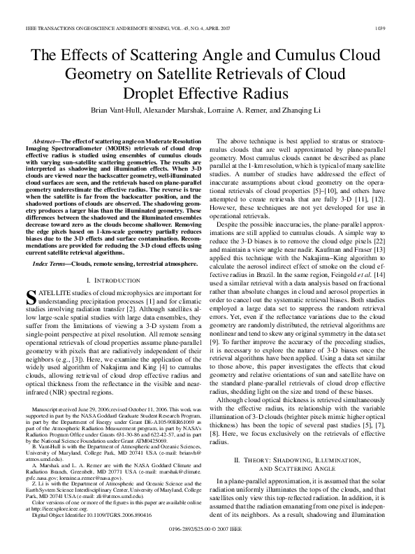 (PDF) The Effects of Scattering Angle and Cumulus Cloud Geometry on ...
