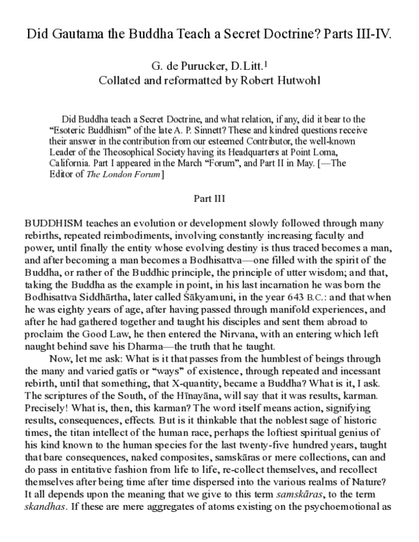 (PDF) Did Gautama the Buddha Teach a Secret Doctrine? Parts III-IV
