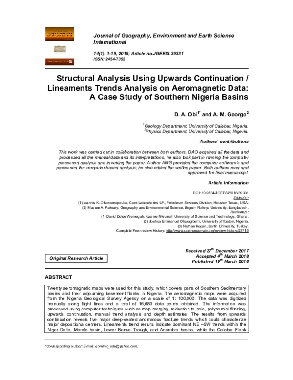 (PDF) Structural Analysis Using Upwards Continuation / Lineaments Trends Analysis on ...