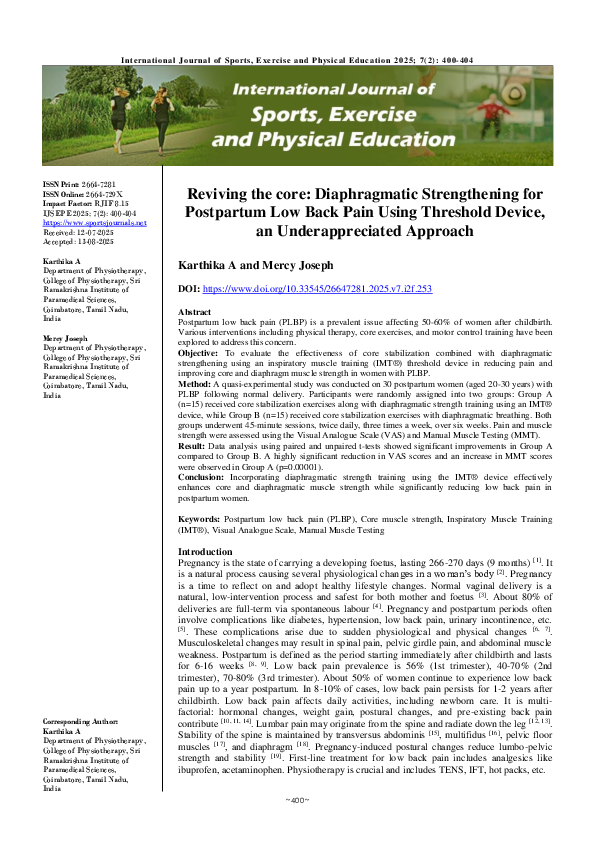 (PDF) Reviving the core: Diaphragmatic Strengthening for Postpartum Low ...