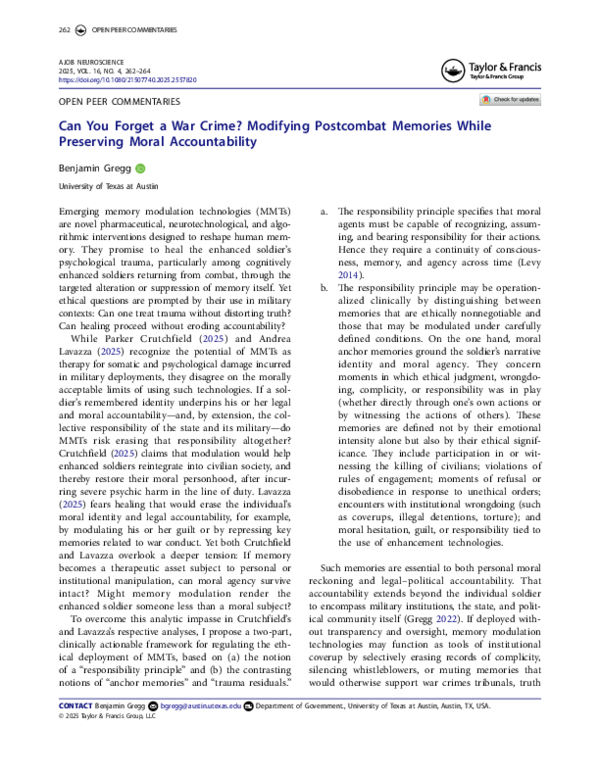 (PDF) Can You Forget a War Crime? Modifying Postcombat Memories While ...