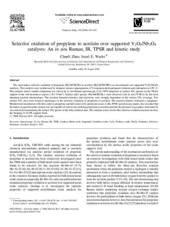 (PDF) Selective oxidation of propylene to acrolein over supported V2O5 ...