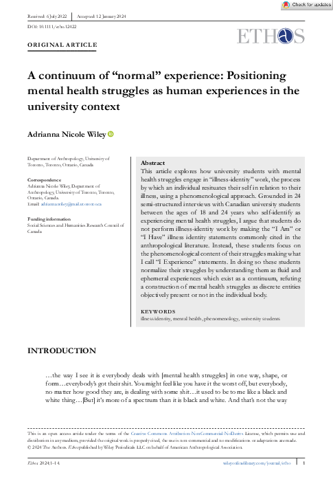 (PDF) A continuum of "normal" experience: Positioning mental health ...