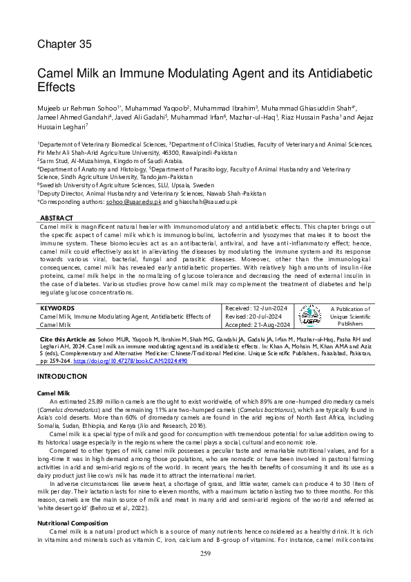 (PDF) Camel Milk an Immune Modulating Agent and its Antidiabetic Effects