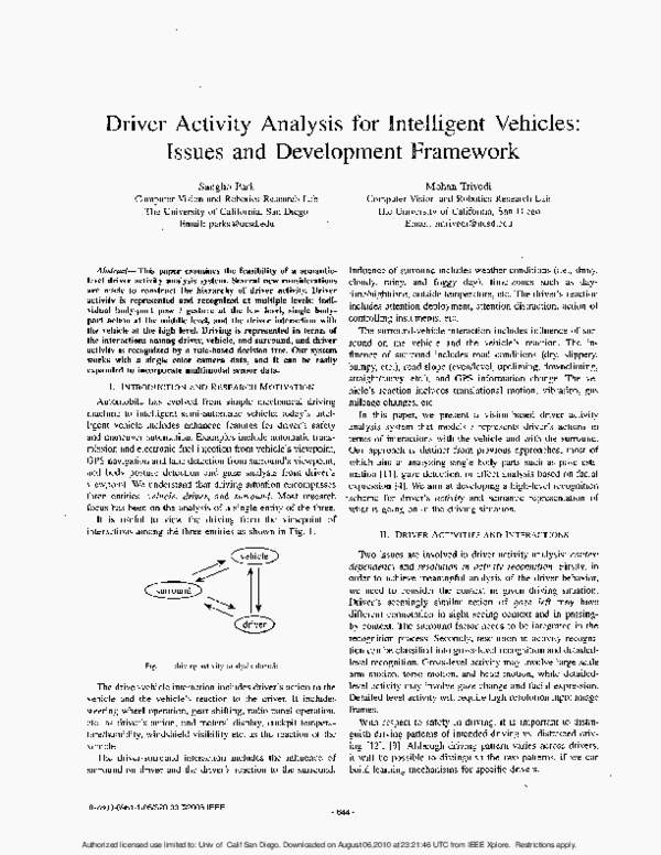 (PDF) Driver activity analysis for intelligent vehicles: issues and ...