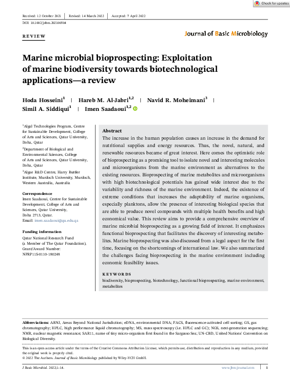 (PDF) Marine microbial bioprospecting: Exploitation of marine biodiversity towards ...