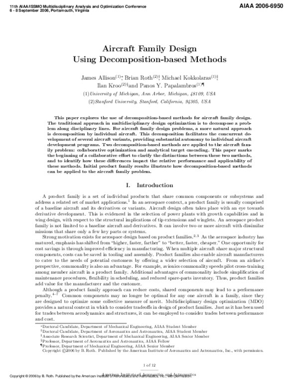 (PDF) Aircraft Family Design Using Decomposition-Based Methods