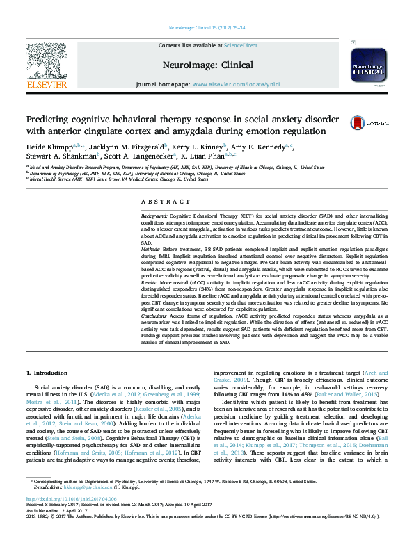 (PDF) Predicting cognitive behavioral therapy response in social ...