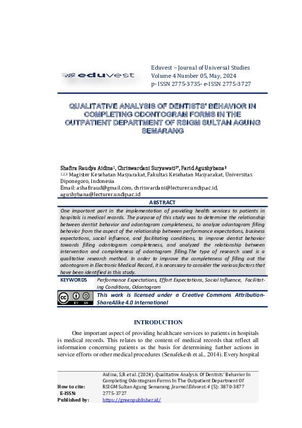 (PDF) Qualitative Analysis Of Dentists' Behavior In Completing Odontogram Forms In The ...