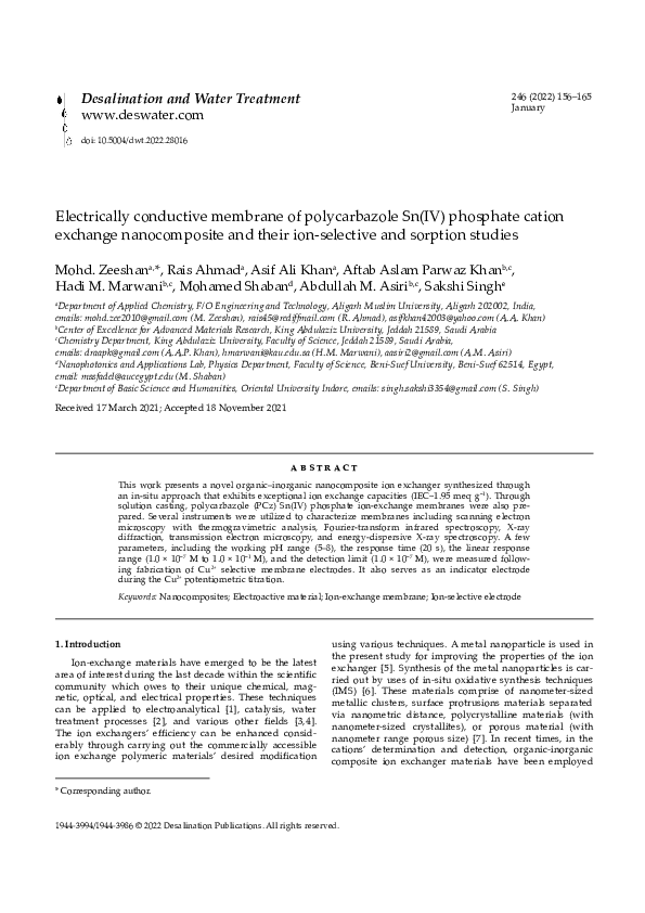 (PDF) Electrically conductive membrane of polycarbazole Sn(IV ...