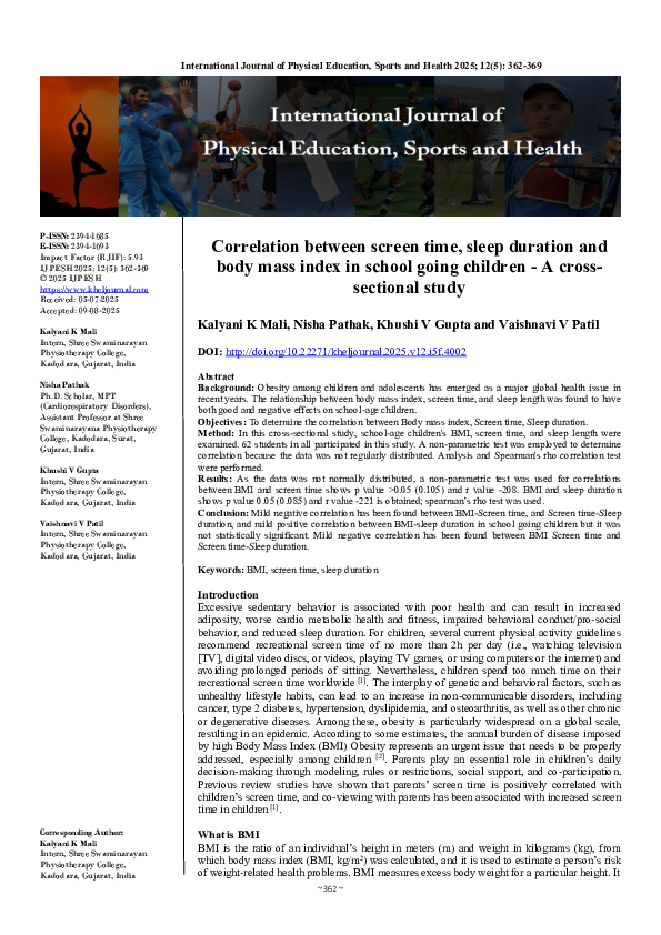 (PDF) Correlation between screen time, sleep duration and body mass ...