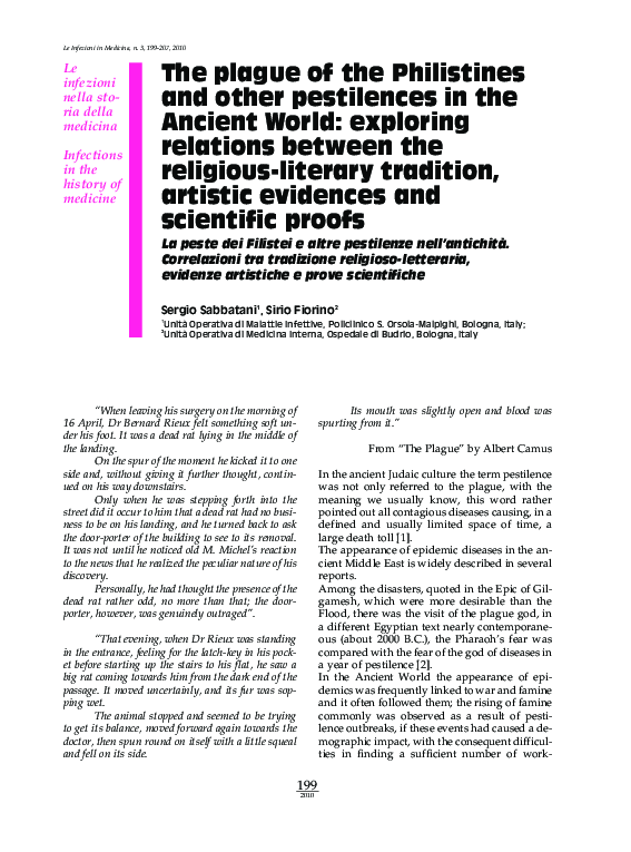 (PDF) The plague of the Philistines and other pestilences in the ...