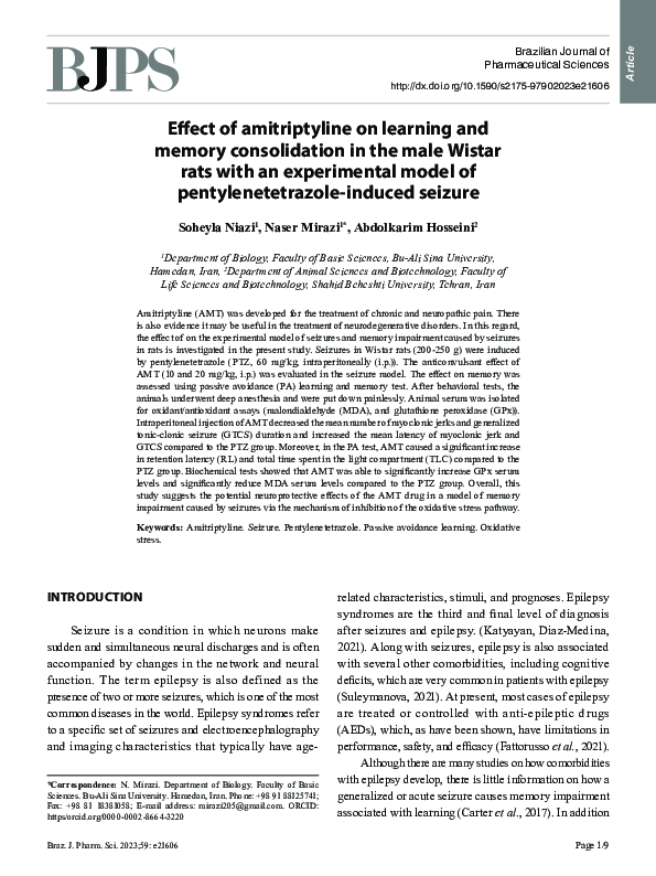 (PDF) Effect of amitriptyline on learning and memory consolidation in ...