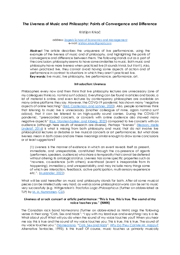 (PDF) The Liveness of Music and Philosophy: Points of Convergence and ...