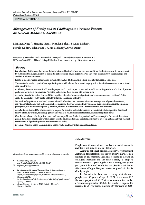 (PDF) Management of Frailty and its Challenges in Geriatric Patients on ...
