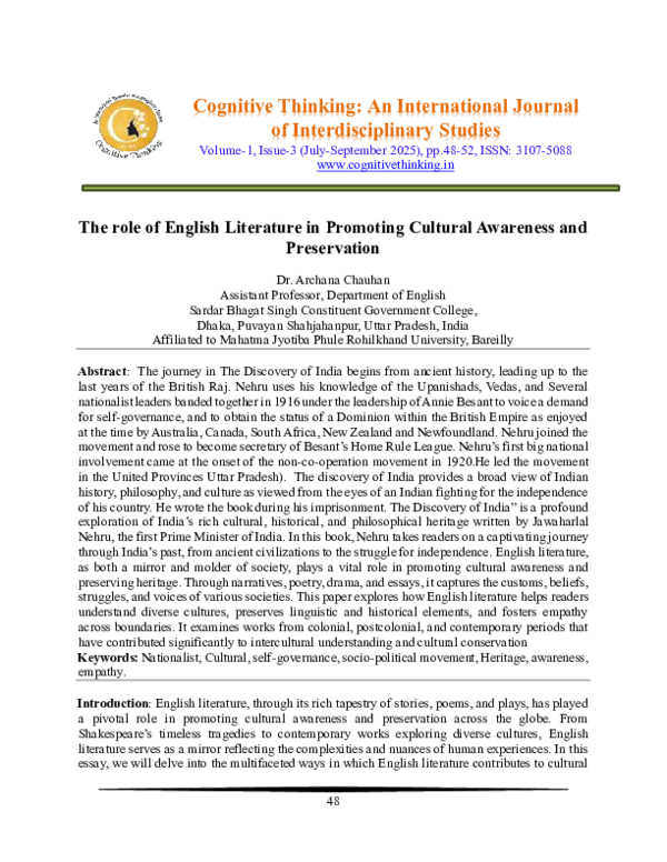 (PDF) The role of English Literature in Promoting Cultural Awareness ...