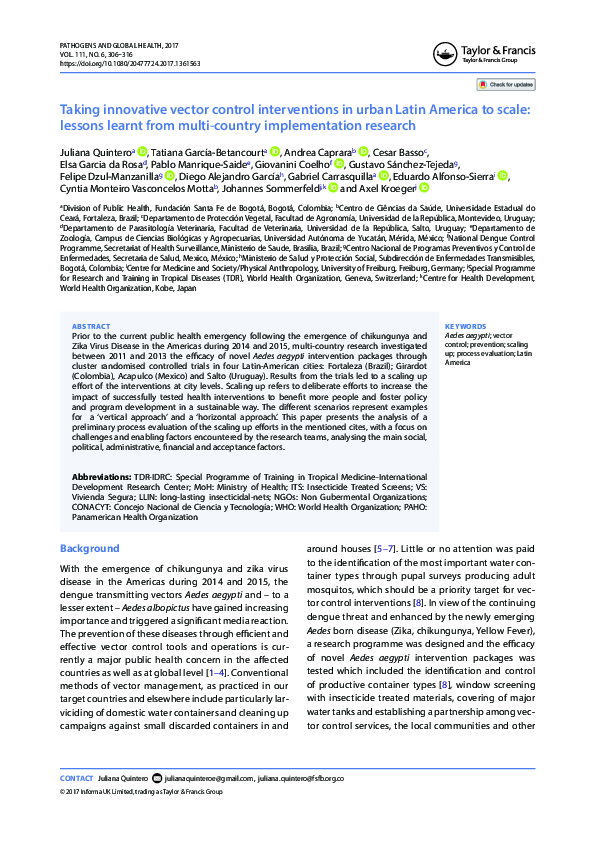 (PDF) Taking innovative vector control interventions in urban Latin ...