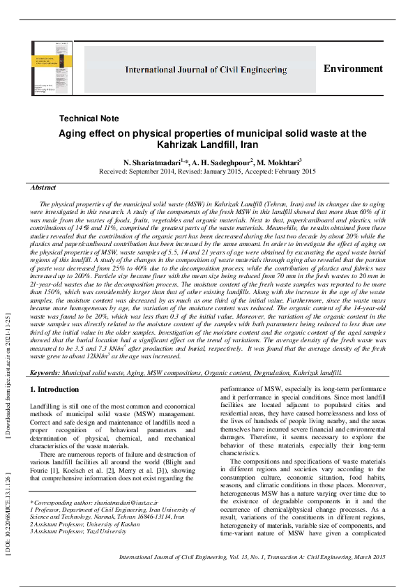 (PDF) Aging effect on physical properties of municipal solid waste at ...