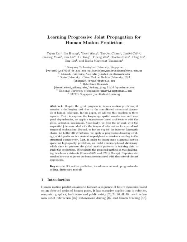 (PDF) Learning Progressive Joint Propagation for Human Motion Prediction