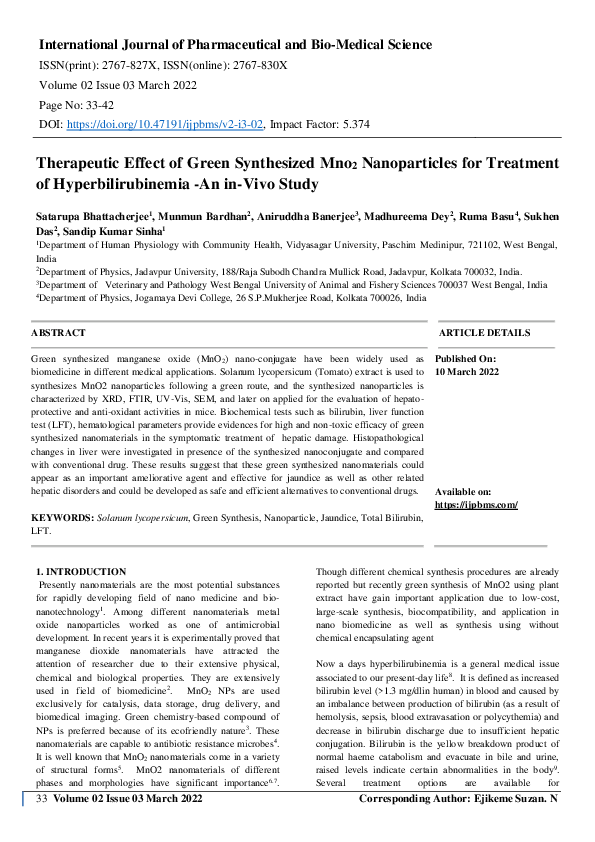 (PDF) Therapeutic effect of Green synthesized MnO2 nanoparticles for ...