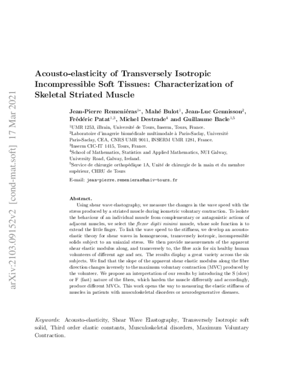 (PDF) Acousto-elasticity of transversely isotropic incompressible soft ...