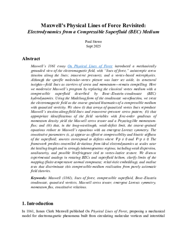 (PDF) Maxwell's Physical Lines of Force Revisited: Electrodynamics from ...
