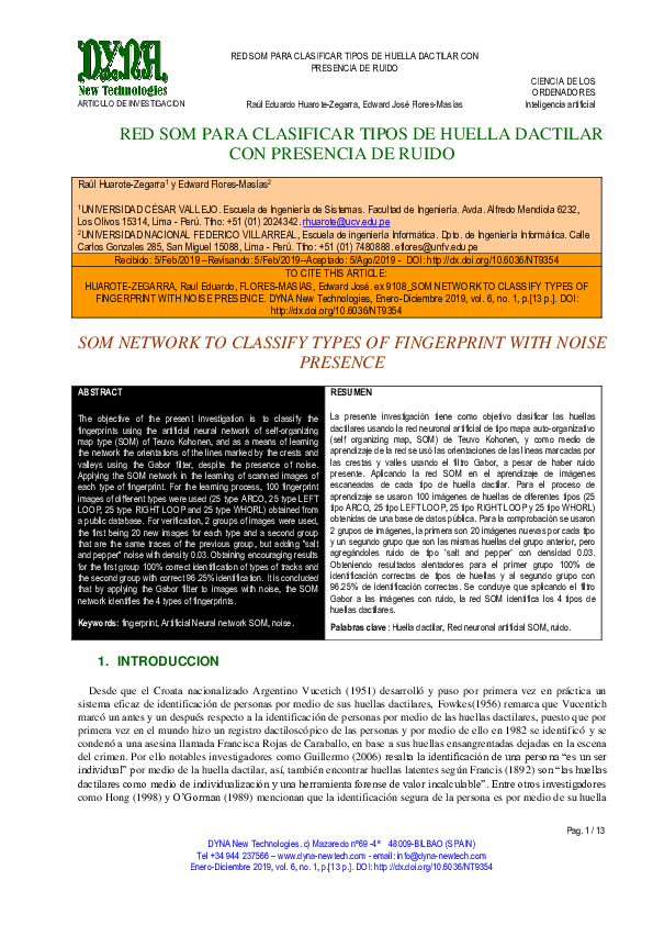 (PDF) Red Som Para Clasificar Tipos De Huella Dactilar Con Presencia De ...